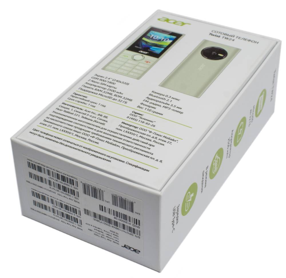 Мобильный телефон Acer Twist TW24 Зеленый: купить по цене 1 790 рублей в интернет магазине МТС