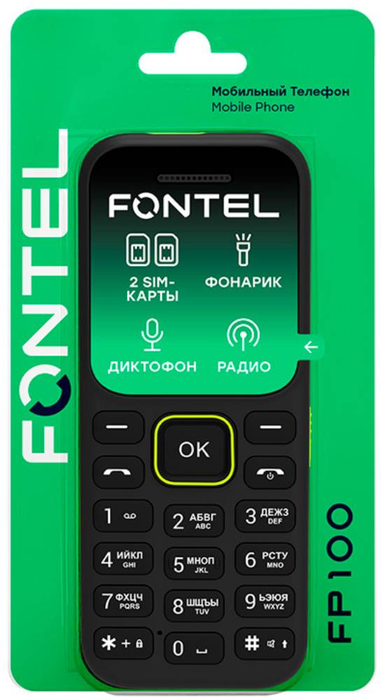 Мобильный телефон Fontel FP100 DS Черно-зеленый: купить по цене 550 ...